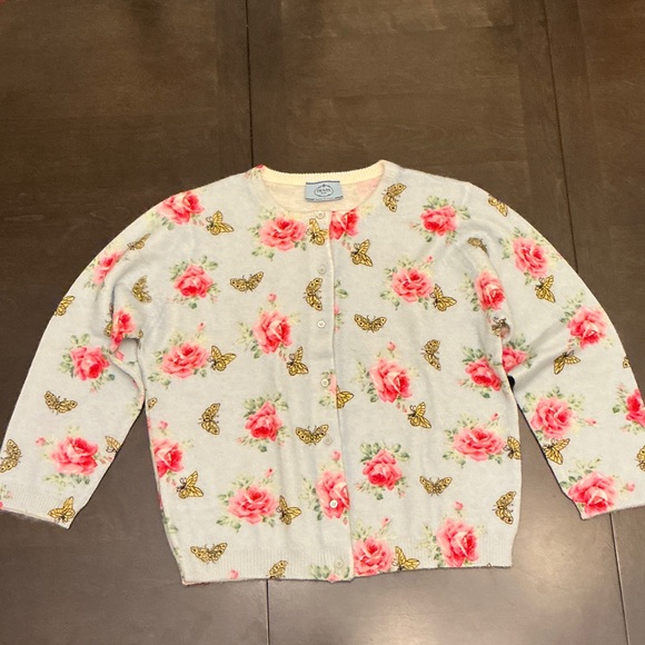 Prada | Sweaters | Prada Cream Cardigan With Red And Yellow Floral ...